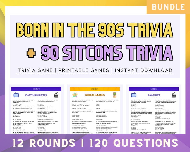 Born in the 90s Trivia & 90s Sitcoms Trivia Trivia Bundle 120 Trivia ...
