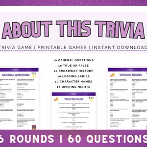 Broadway Musicals Trivia | Printable Trivia Game | 60 Trivia Night ...