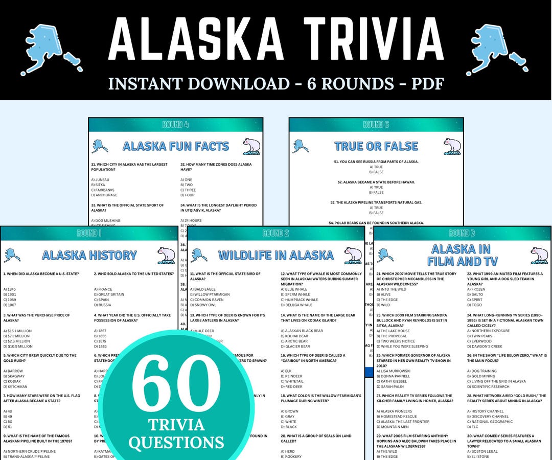 Printable Alaska State Quiz | Educational US Geography Trivia About ...