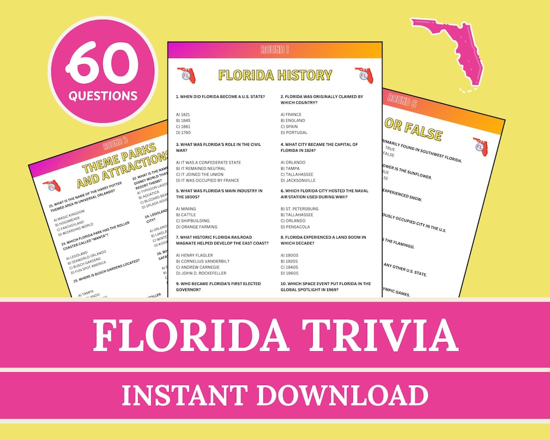 Florida Trivia Game, Printable Florida Quiz, US States Trivia, Florida ...