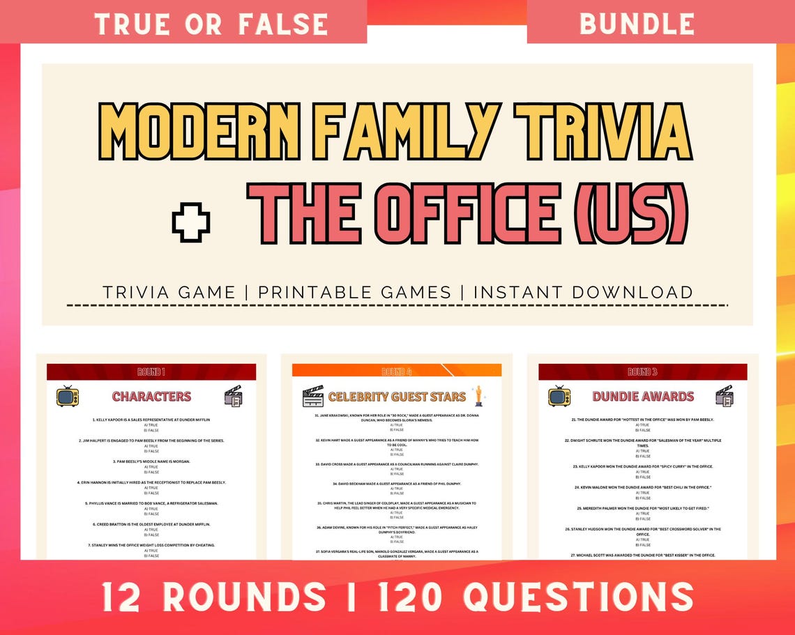 Trivia Bundle | Modern Family & the Office True or False | Printable ...