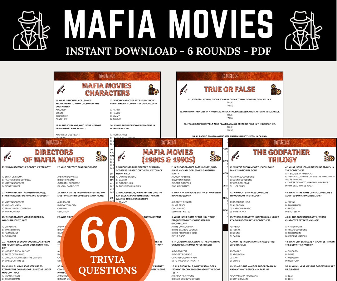 Mafia Movies Trivia Game | Printable Trivia Questions for Movie Night ...