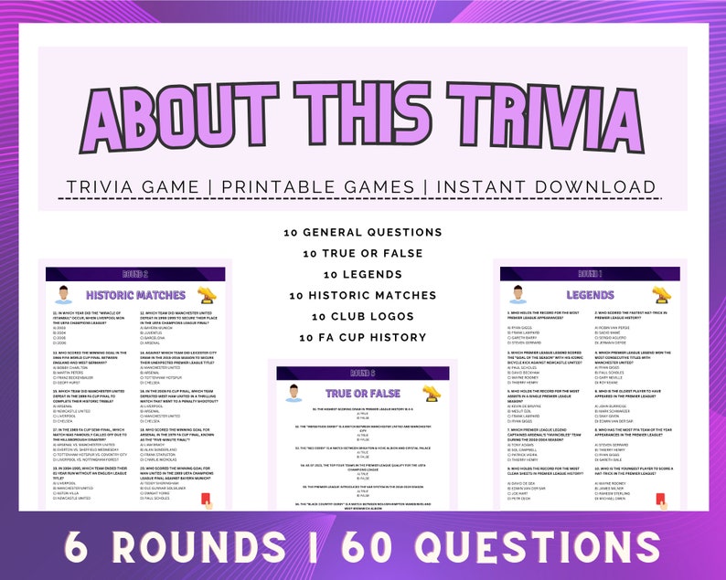 English Football Trivia | Fun Printable Trivia Game | 60 Trivia ...