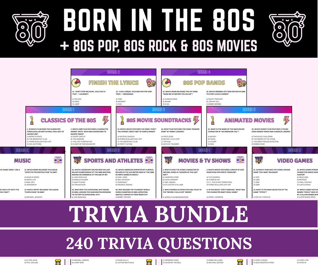 Born in the 80s Trivia Bundle | Printable 80s Music Quiz, 80s Music ...