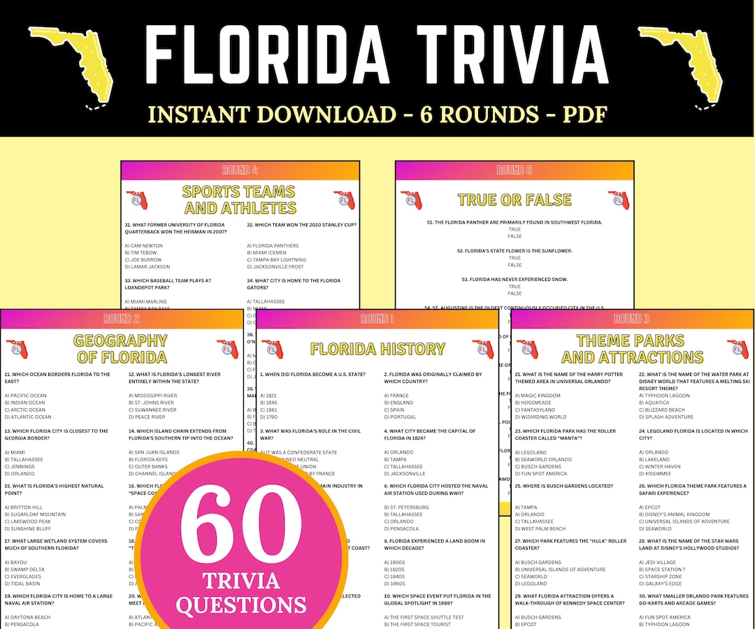 Florida Trivia Questions Printable | Fun Florida State Quiz for Road ...