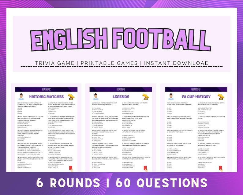 English Football Trivia | Fun Printable Trivia Game | 60 Trivia ...