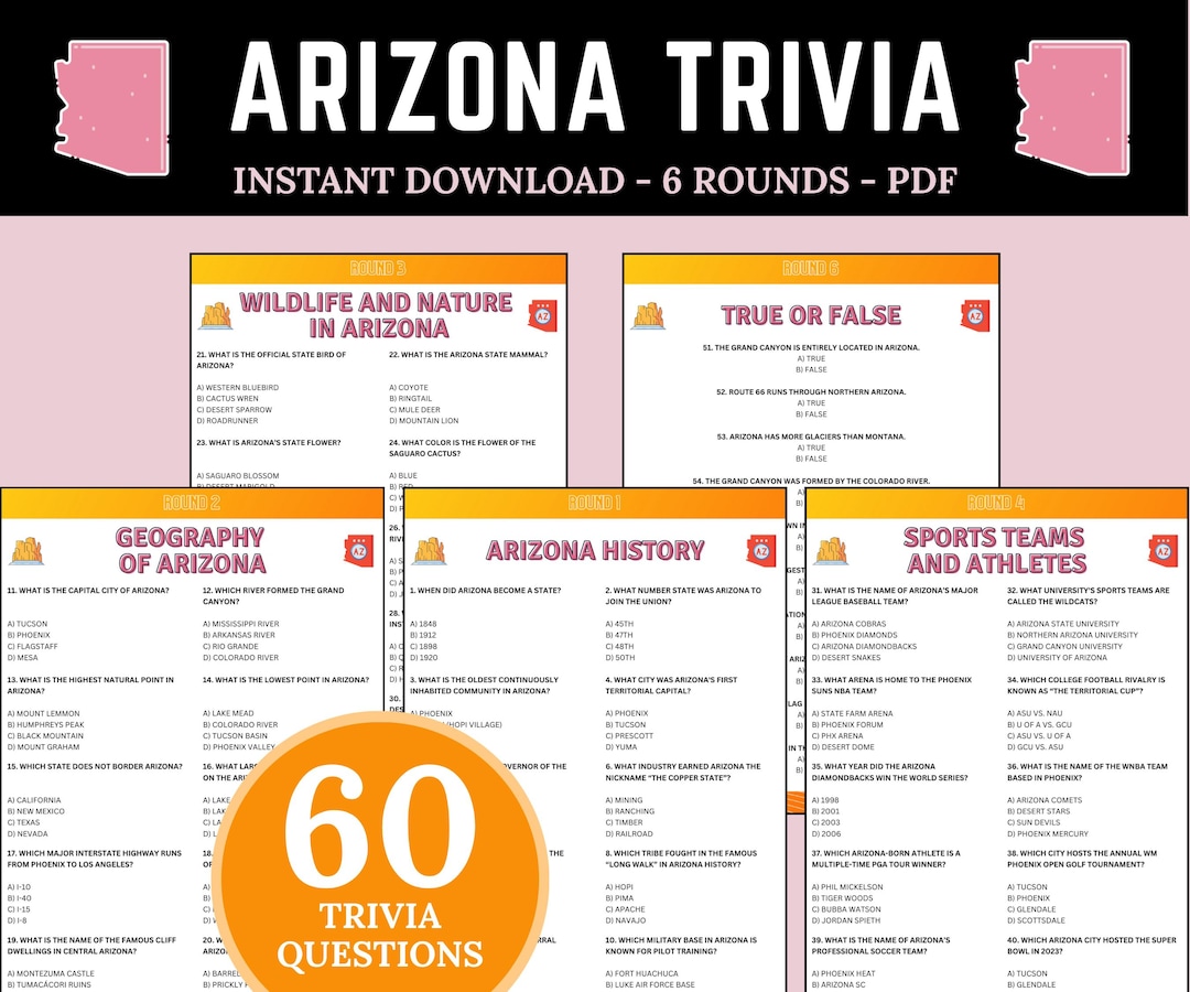 Arizona Trivia Game, Printable US States Quiz, US Travel Activity ...