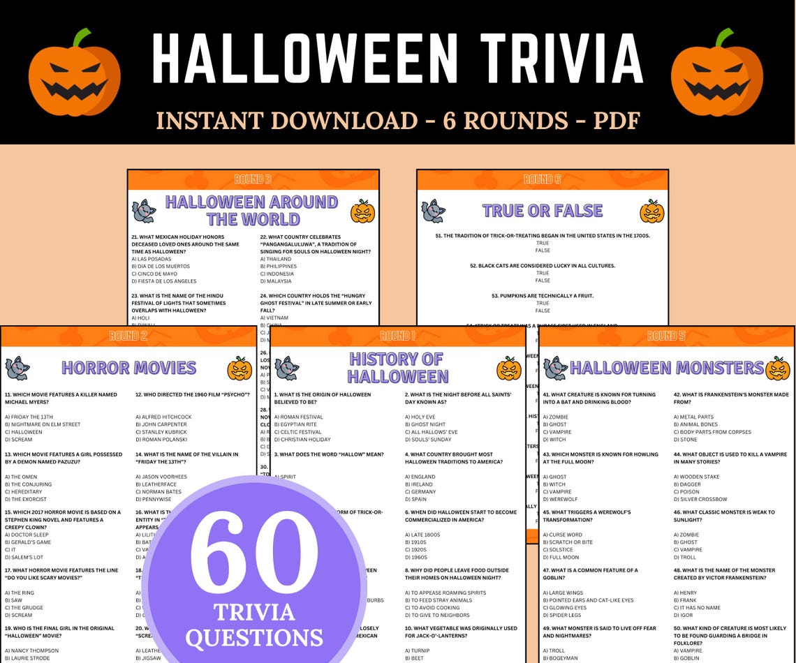 Halloween Trivia Game | Printable Halloween Party Game for Adults ...