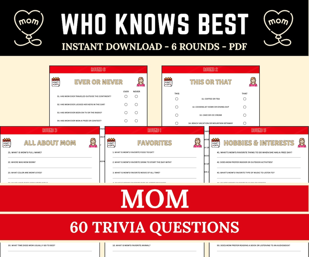 Who Knows Mom Best Trivia Game | Printable Mother’s Day Quiz | Perfect ...