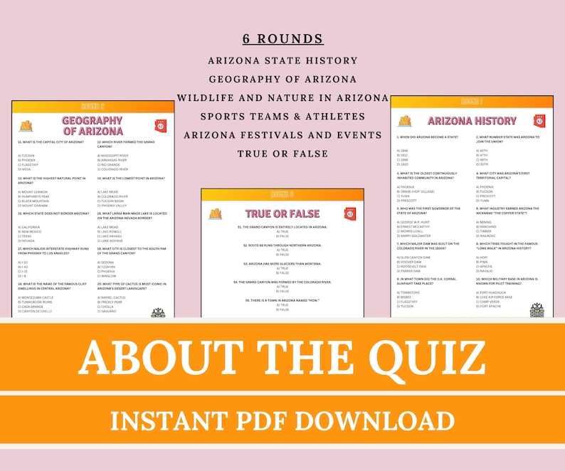 Arizona Trivia Game, Printable US States Quiz, US Travel Activity ...