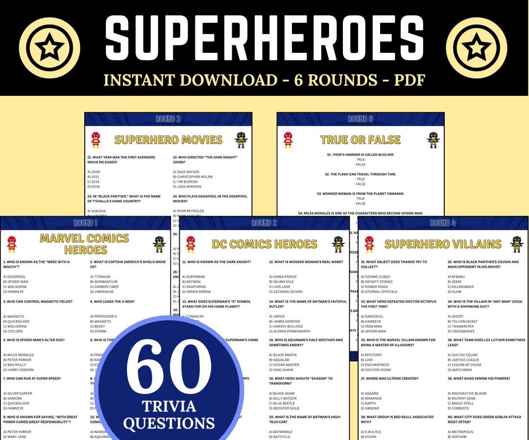 Superheroes Trivia Game | Printable Superhero Quiz Questions ...