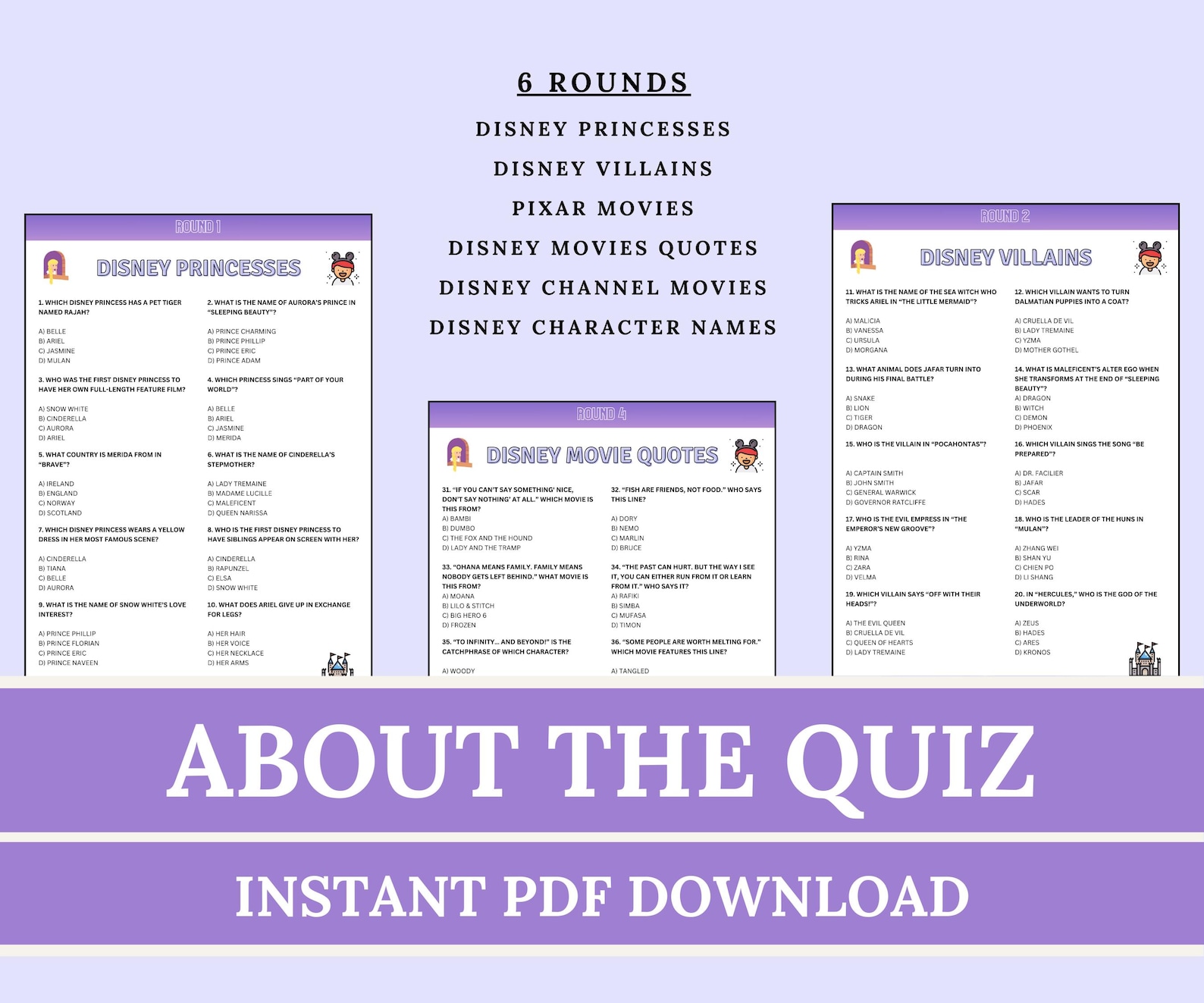 Disney Movies Trivia | Family Movies Game Night | Printable Disney Quiz ...