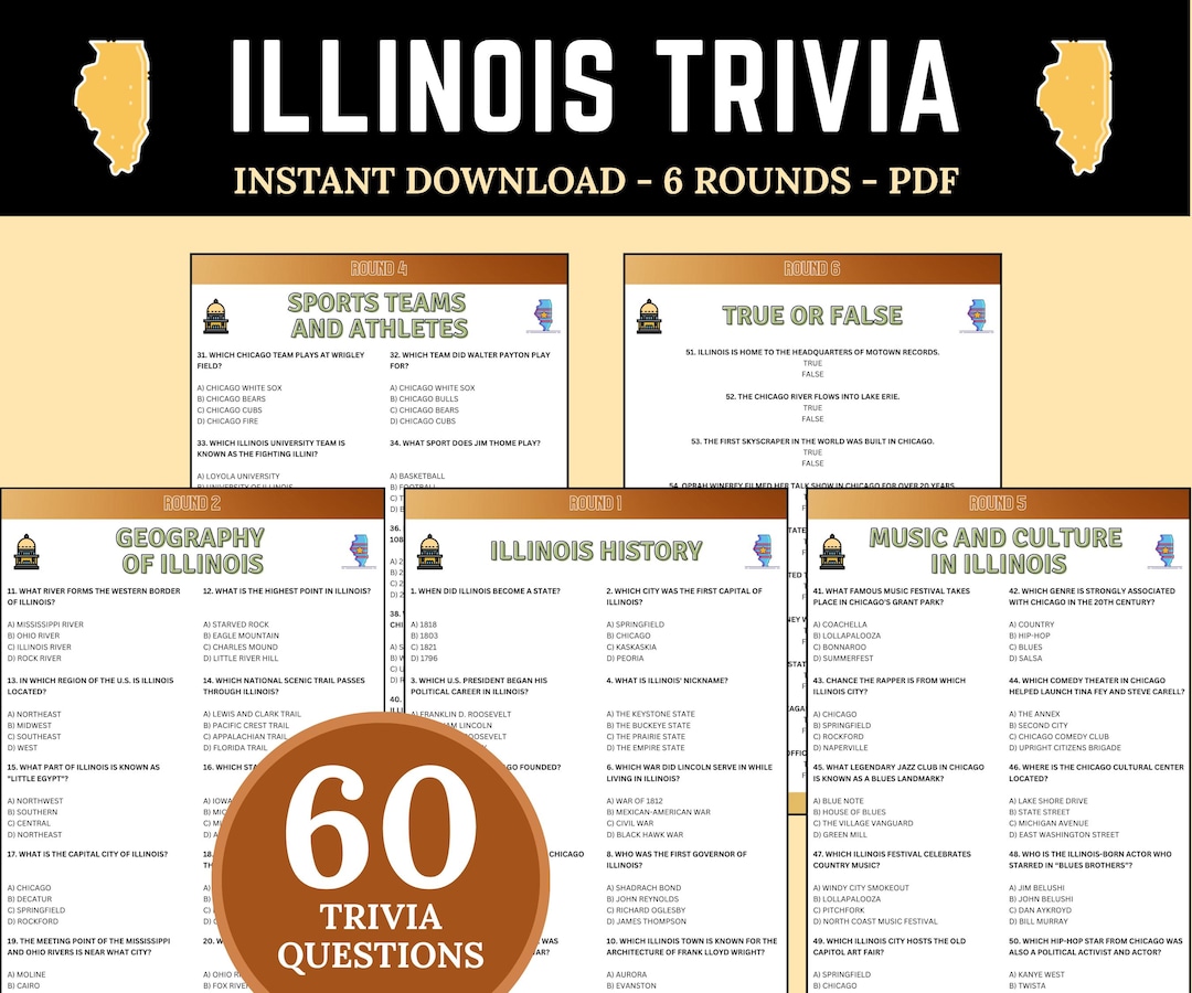 Illinois Trivia Game, Printable Illinois Quiz, US States Trivia ...