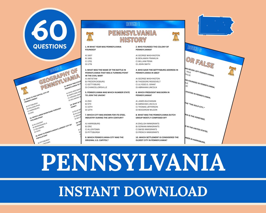 Pennsylvania Trivia Game, Printable US States Quiz, Fun Pennsylvania ...