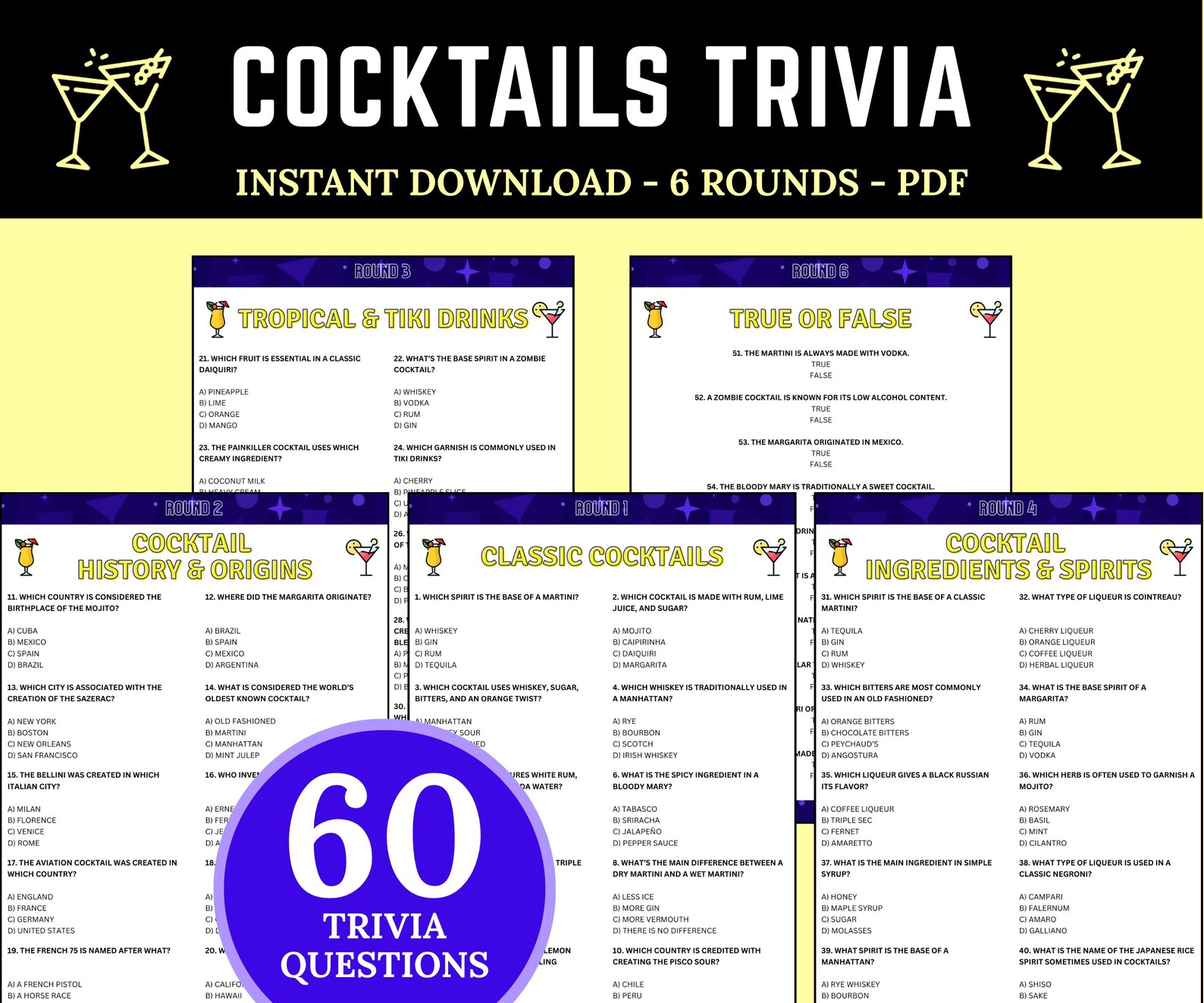 Cocktail Trivia Game | Printable Cocktail Questions | Tropical Drink ...