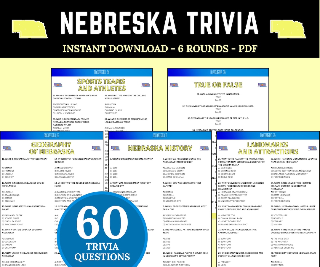 Nebraska Trivia Questions Printable | 50 States Geography Challenge ...