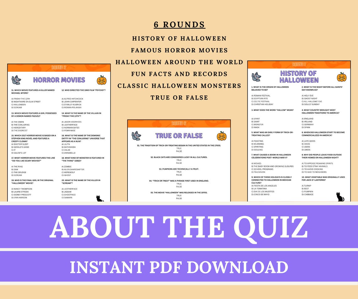 Halloween Trivia Game | Printable Halloween Party Game for Adults ...