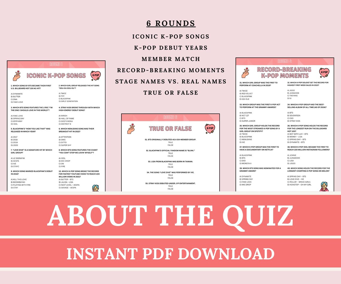 K-pop Trivia | 60 Trivia Question for Trivia Game Night | Korean Pop Quiz | Printable K-pop ...
