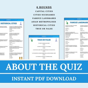 Major Cities Trivia | Printable Capital Cities Quiz | Trivia Questions ...