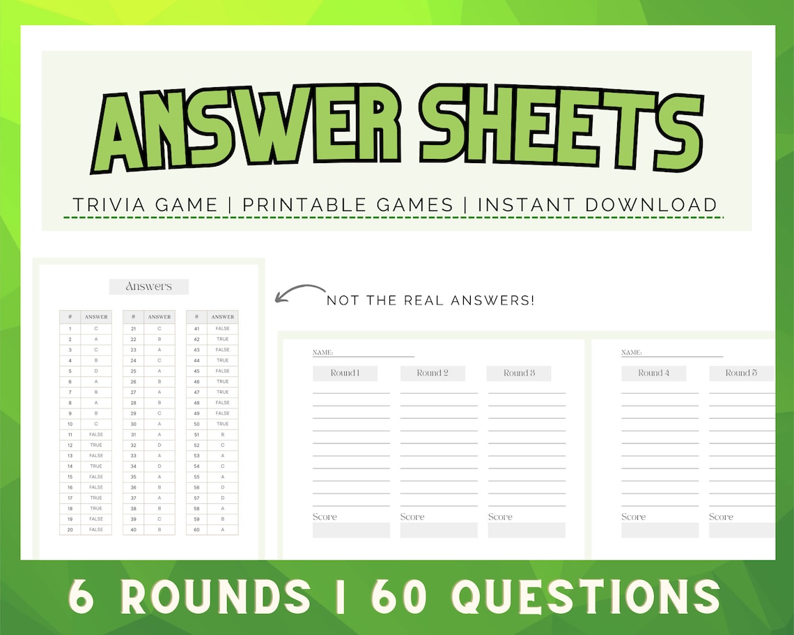 Tennis Trivia Printable Trivia Game 60 Trivia Questions for Trivia ...