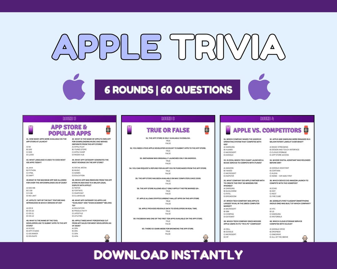 Apple Trivia Game Printable | Apple Fan Quiz | Test Your Tech Knowledge ...