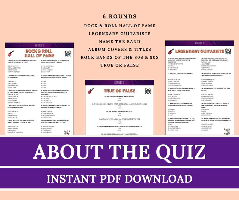 Rock Legends Trivia Game | Printable Classic Rock Quiz | Name the Band ...
