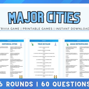 Major Cities Trivia Printable Trivia 60 Trivia Questions for a Trivia ...