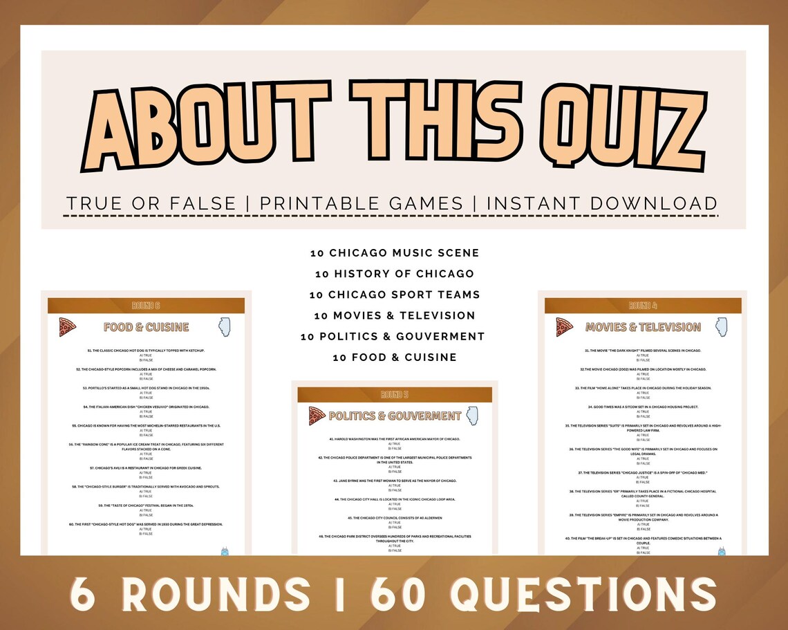 Chicago True or False Trivia | Printable Trivia Game | Trivia Night ...