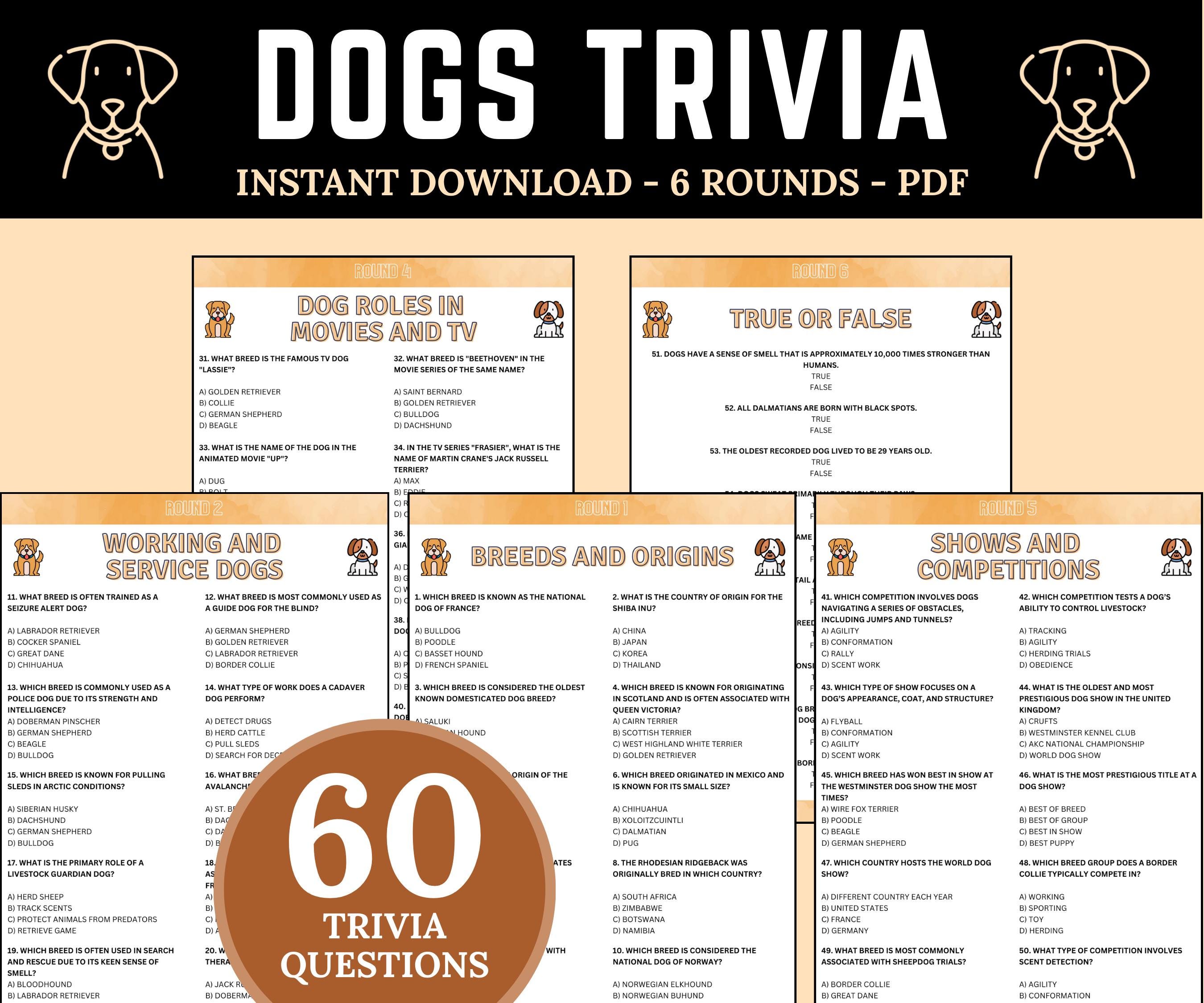 Dog Trivia Game | Printable Dog Party Game | Dog Birthday Game | Pets ...