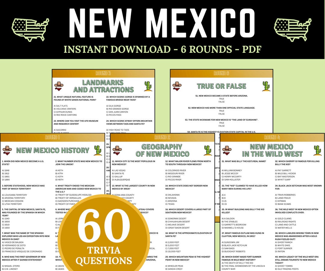 New Mexico Trivia Questions Printable | 50 States Challenge | New ...