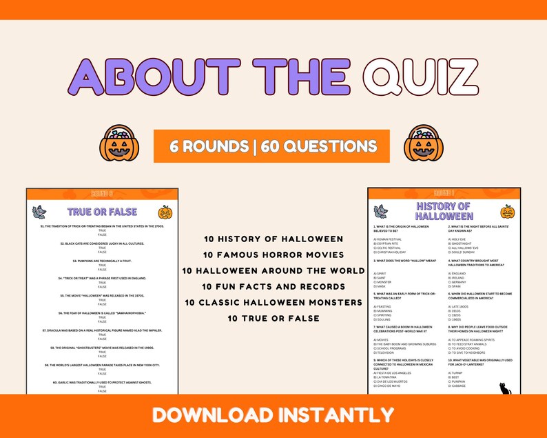 Halloween Trivia Game | Printable Halloween Party Game for Adults ...