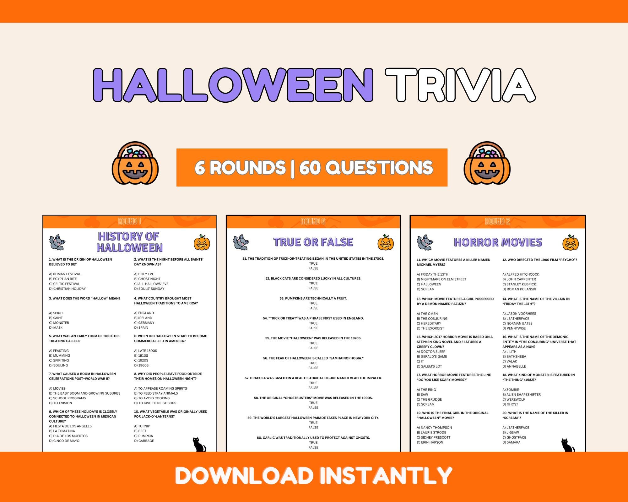 Halloween Trivia Game | Printable Halloween Party Game for Adults ...