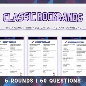 Classic Rock Bands Trivia | | Rock Star Trivia | Printable Trivia Game ...