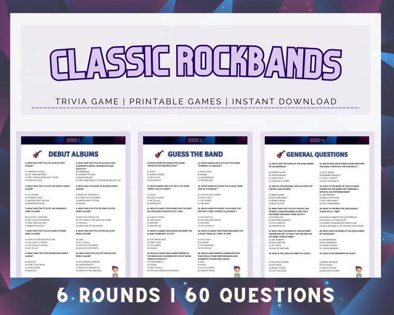 Classic Rock Bands Trivia | | Rock Star Trivia | Printable Trivia Game ...
