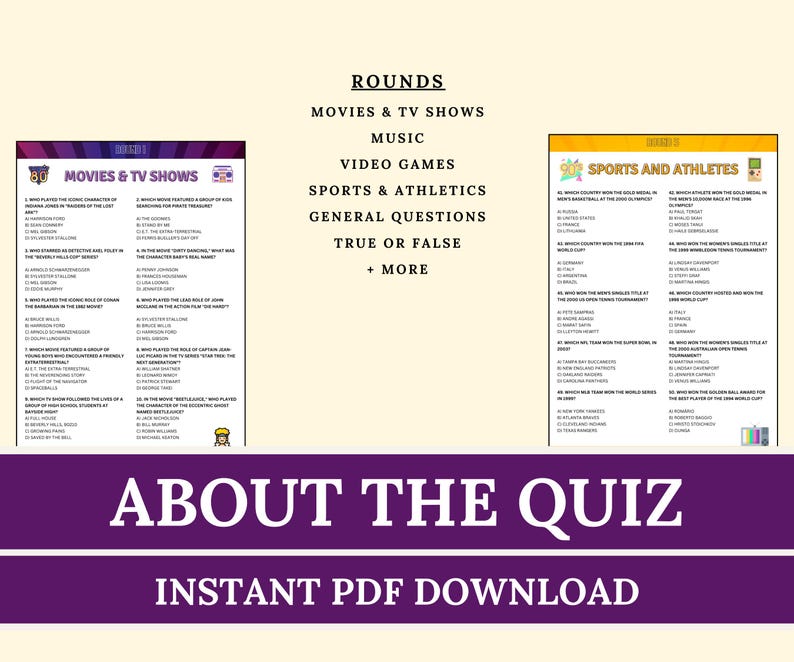 Born in the 70s, 80s, 90s Printable Trivia Game | Decades Party Game ...