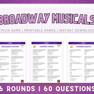 Broadway Musicals Trivia | Printable Trivia Game | 60 Trivia Night ...