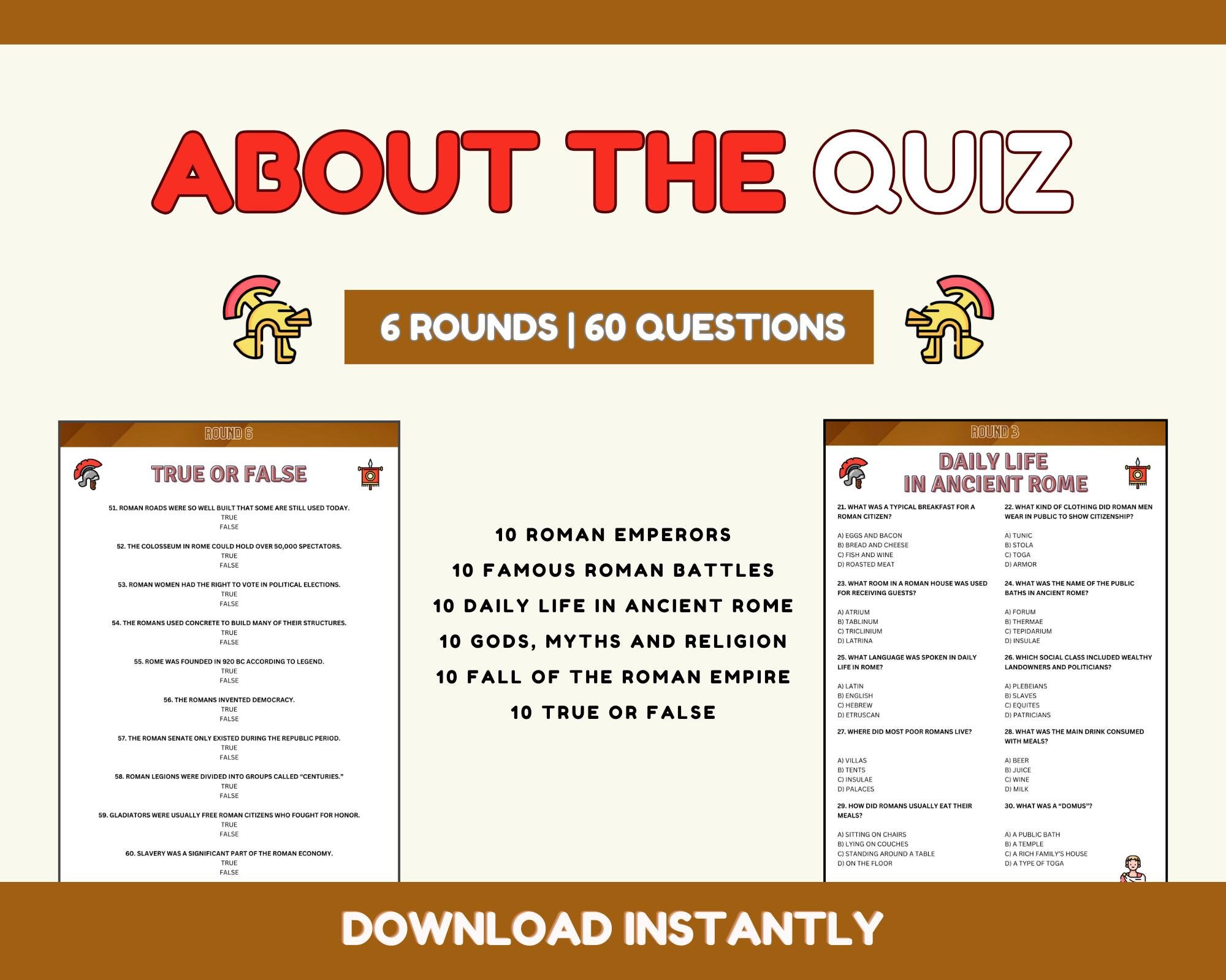 Roman Empire Trivia Game | Printable Ancient Rome History Trivia Quiz ...