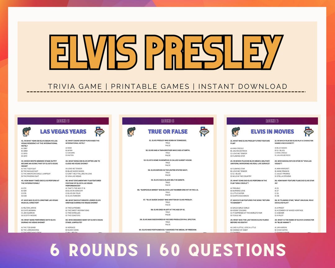Elvis Presley Trivia | Rock and Roll Quiz Game | 60 Trivia Question for ...