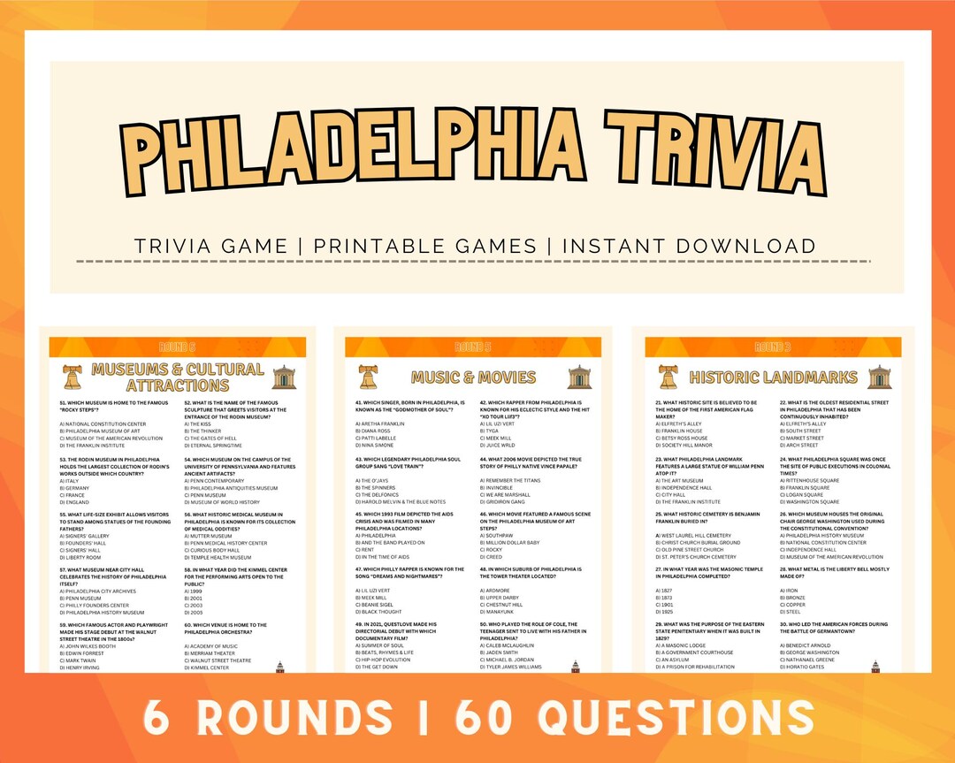 Philadelphia Trivia | Fun Printable Quiz Game | Perfect for Trivia ...