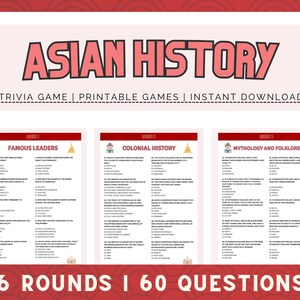 Asian History Trivia Printable Trivia Game 60 Trivia Questions for a ...