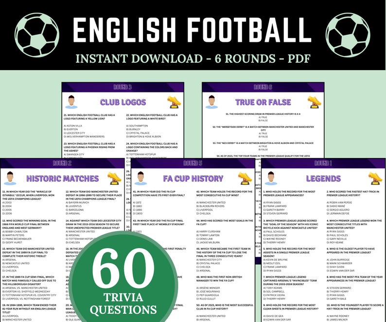 English Football Trivia | Printable Football Quiz Game | Football Fans ...