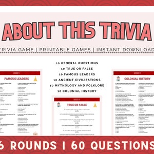 Asian History Trivia | Printable Trivia Game | 60 Trivia Questions for ...