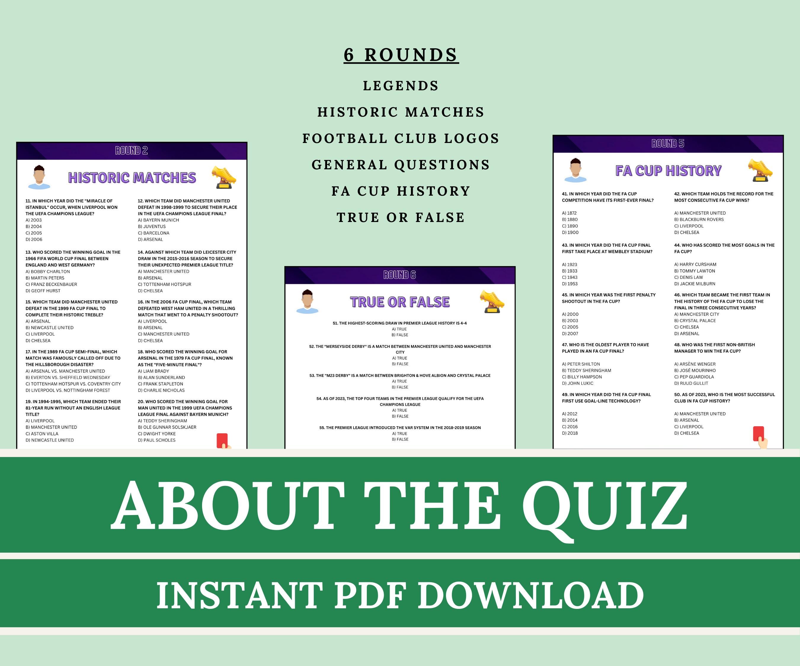 English Football Trivia | Printable Football Quiz Game | Football Fans ...