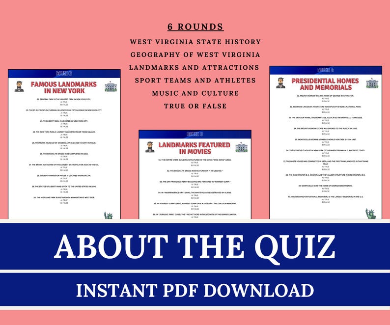 US Landmarks Trivia Printable | Fun American Geography Game | True or ...