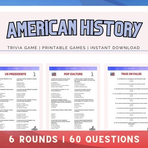American History Trivia | Printable Trivia Game | Trivia Night ...