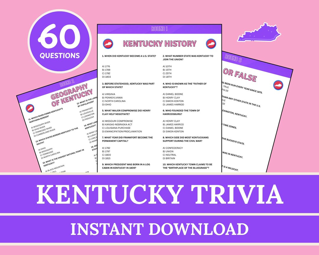 Kentucky Trivia Game, Printable US States Quiz, USA Travel Game ...
