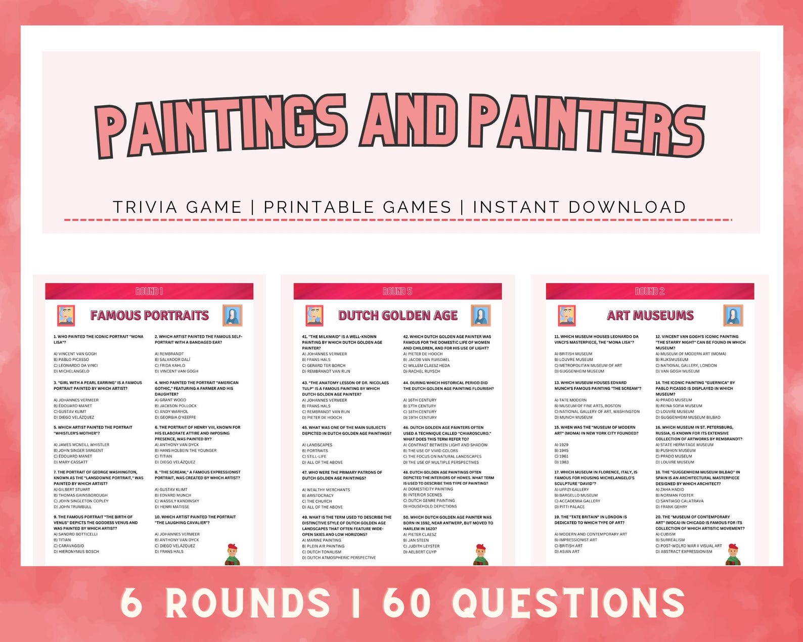 Paintings and Painters Trivia | Printable Trivia | 60 Trivia Night ...
