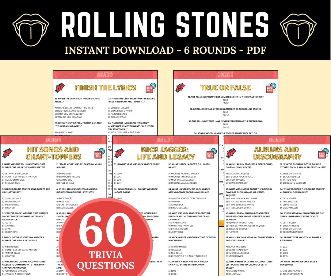 Printable Rolling Stones Trivia Quiz | Classic Rock Trivia Questions ...