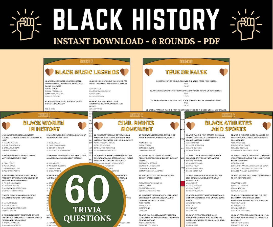 Black History Month Printable Trivia Game | Educational Black History ...