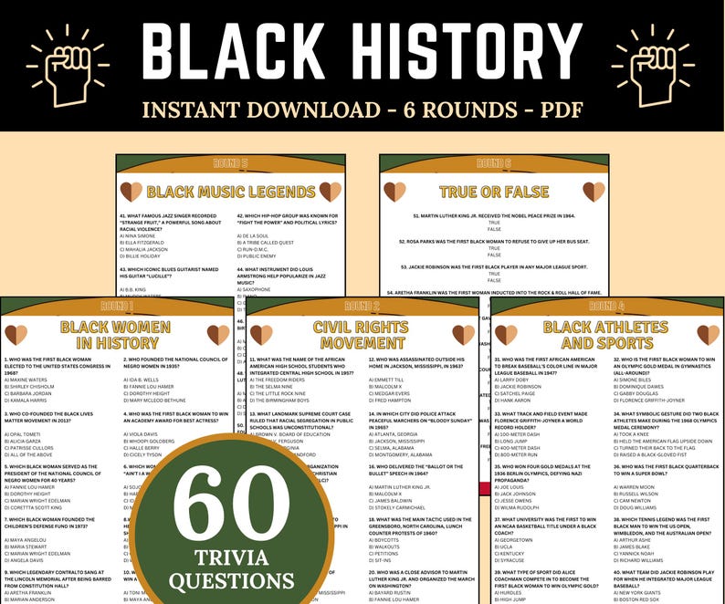Black History Month Printable Trivia Game | Educational Black History ...
